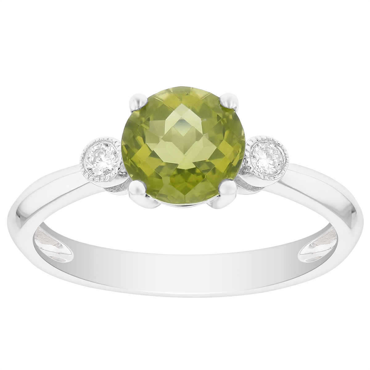 Round Peridot & Diamond 3 Stone Ring in White Gold | Borsheims