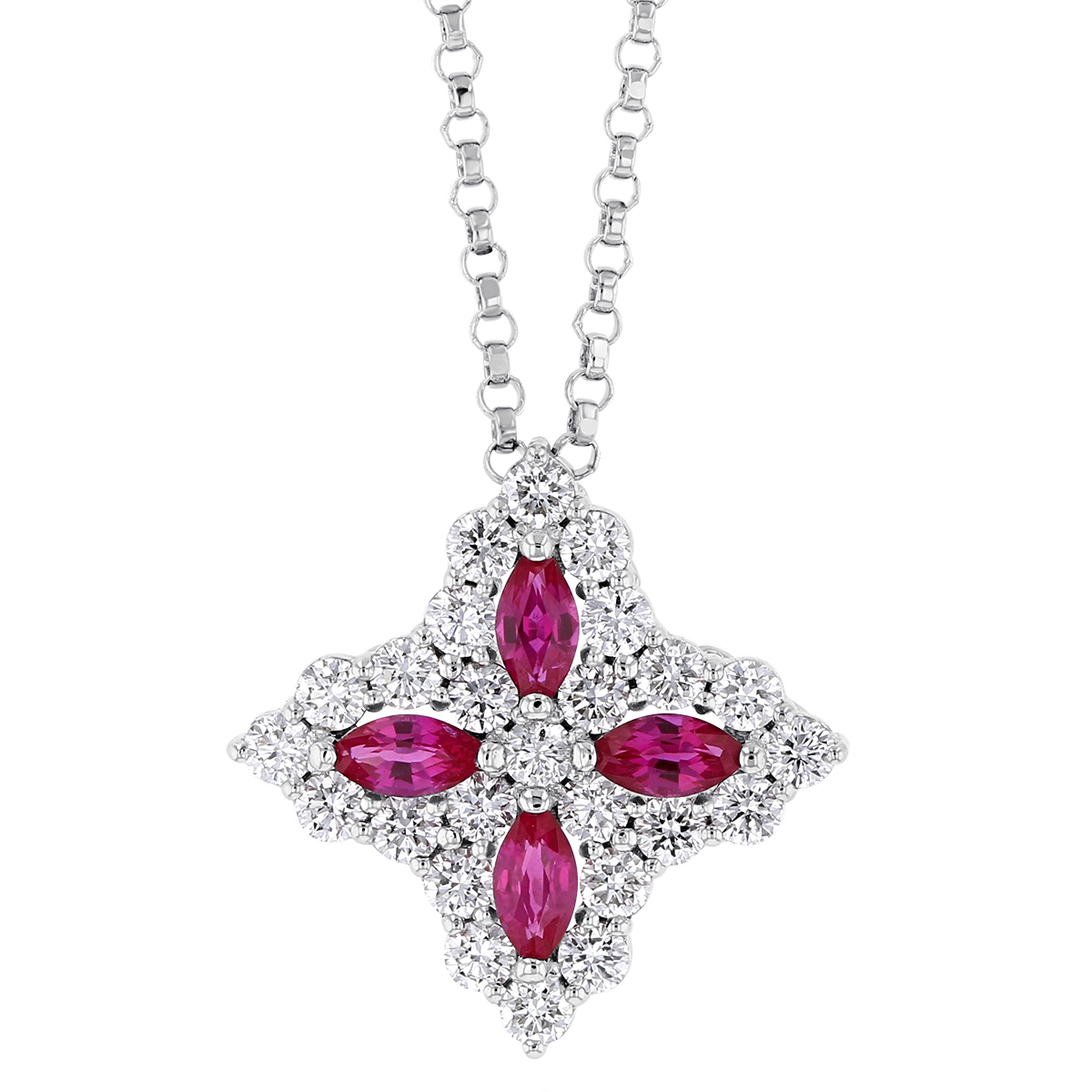 Roberto Coin 18K White Gold Marquise Ruby & Diamond Princess Flower ...