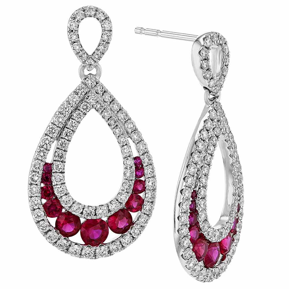 Ruby & Diamond Graduated Teardrop Infinity Loop Drop Earrings in White ...