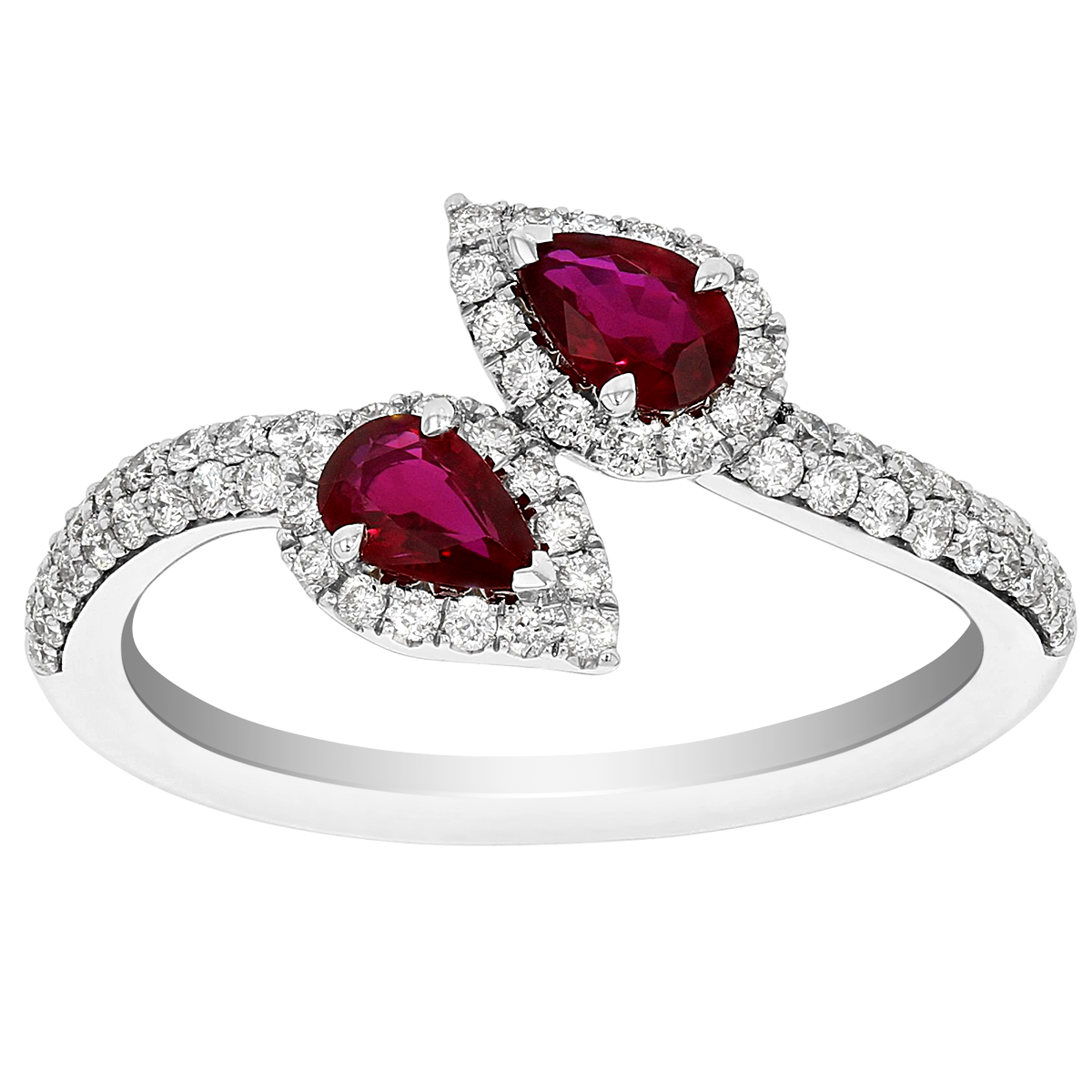 Pear Shaped Ruby & Diamond Halo Bypass Open Ring in White Gold | Borsheims