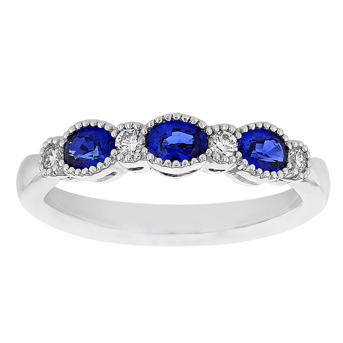 Oval Sapphire & Diamond Milgrain Pattern Ring in White Gold | Borsheims