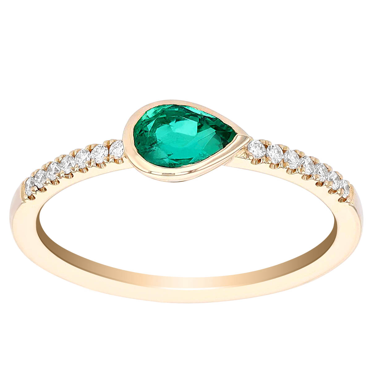 Pear Shaped Emerald East West Bezel Set Ring with Diamond Sides in ...