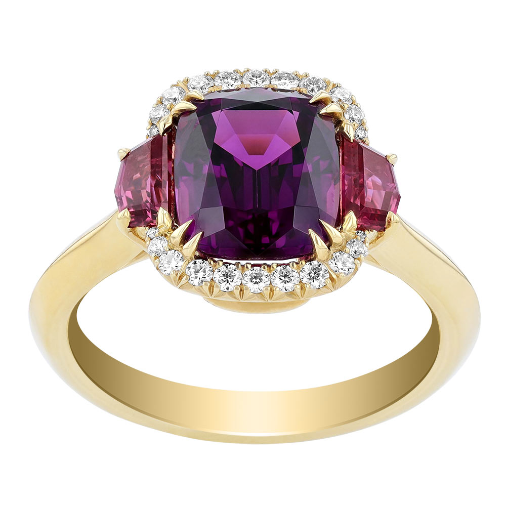Omi Prive Purple Pyrope-Almandine Garnet, Ruby & Diamond Ring in Yellow ...