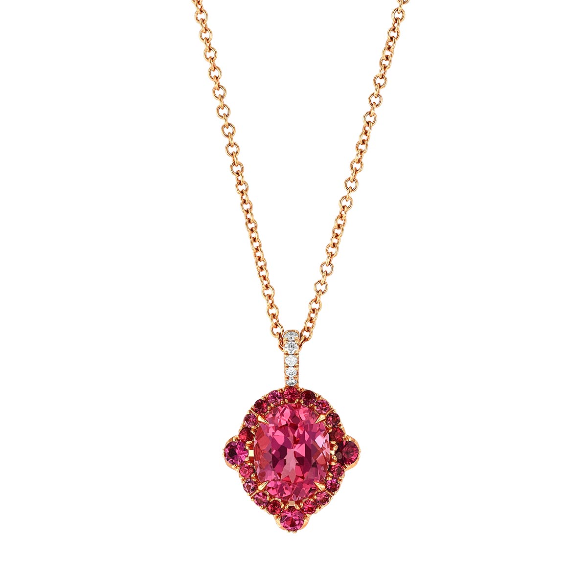 Omi Prive Oval Spinel & Pointed Halo with Diamond Bail Pendant in Rose ...