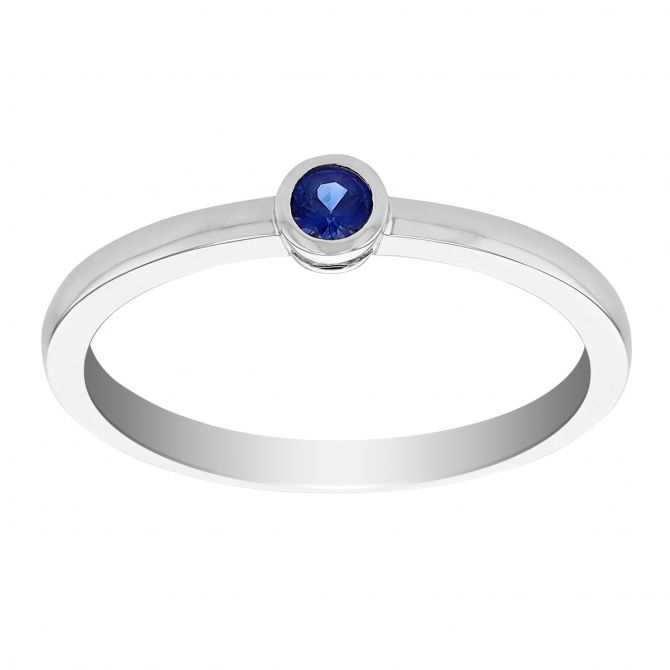 Round Sapphire Bezel Set Ring in White Gold | Borsheims