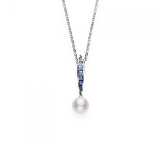 Mikimoto Akoya Cultured Pearl Ocean Pendant with Sapphires in White Gold, 18" | MPA10378ASXW ...