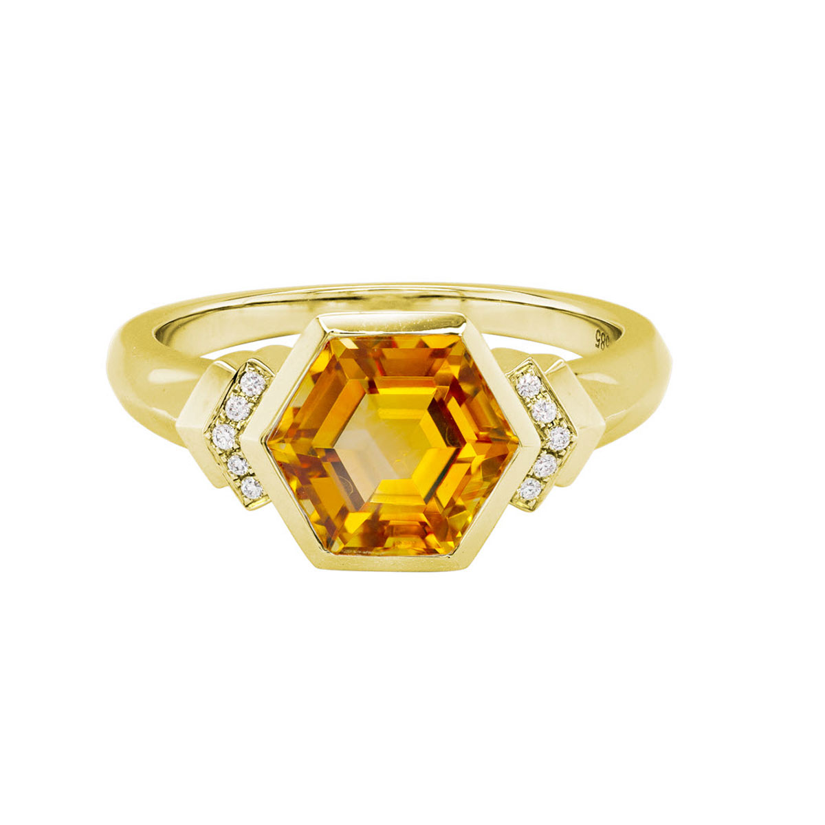 Hexagon Citrine & Diamond Side Stone Ring in Yellow Gold | Borsheims