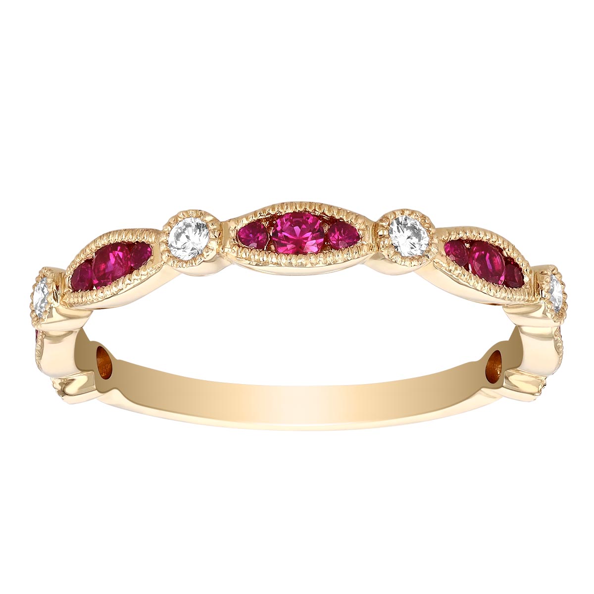 Ruby & Diamond Milgrain Alternating Bezel Set Ring in Yellow Gold | Borsheims