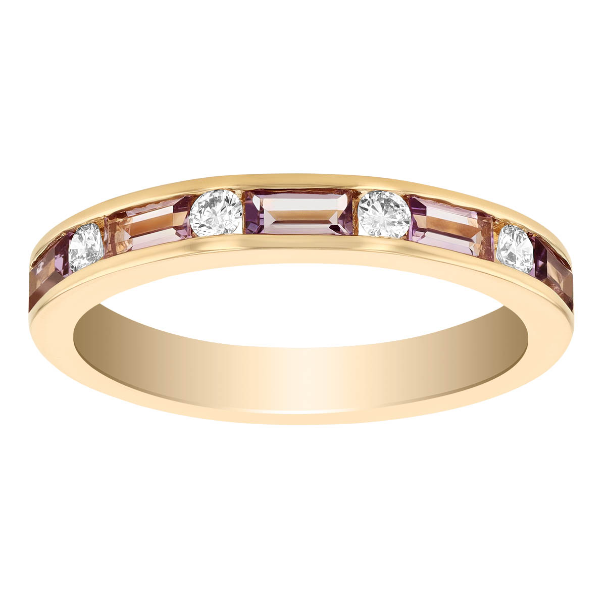 Baguette Amethyst & Diamond Alternating Channel Set Ring in Yellow Gold ...