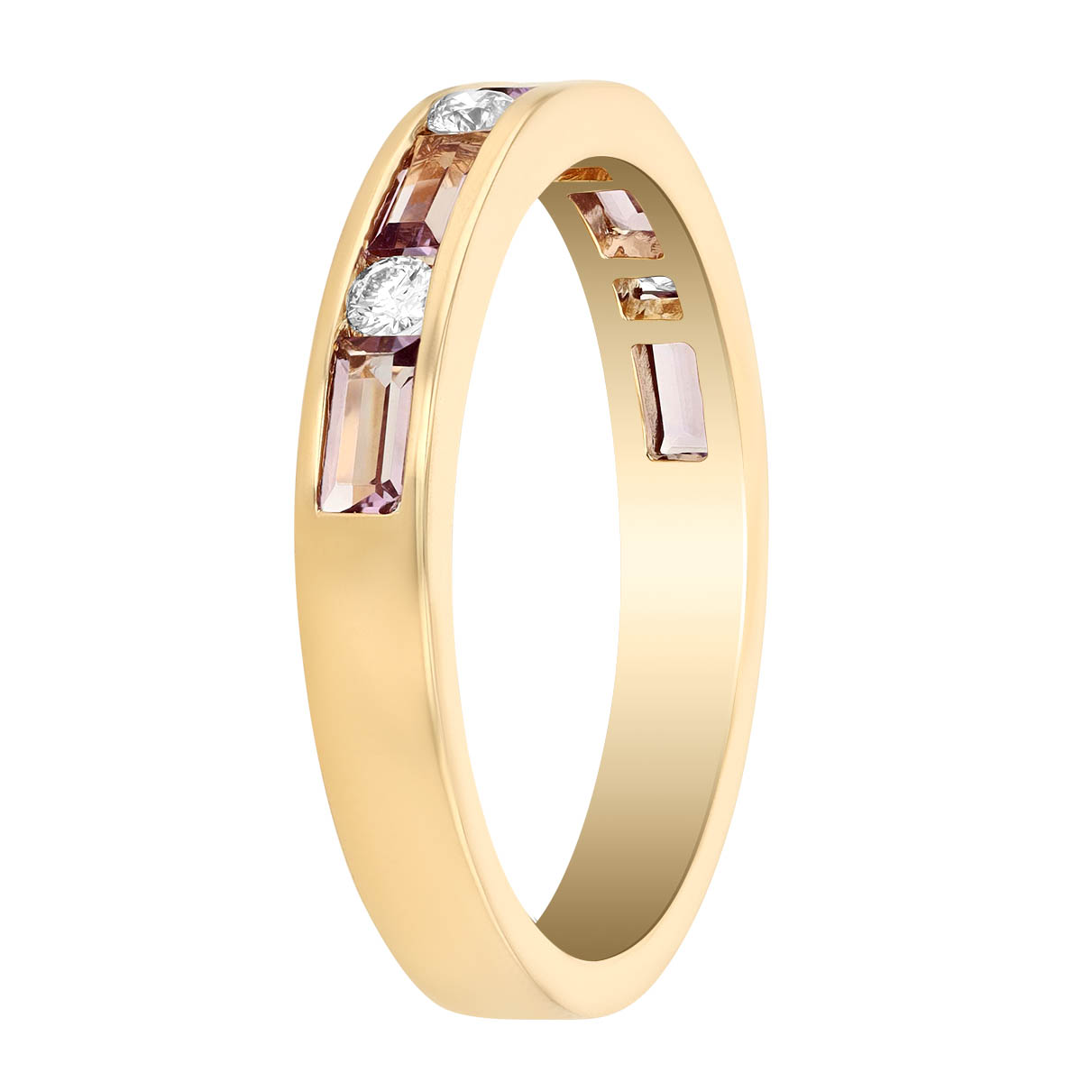 Baguette Amethyst & Diamond Alternating Channel Set Ring in Yellow Gold ...