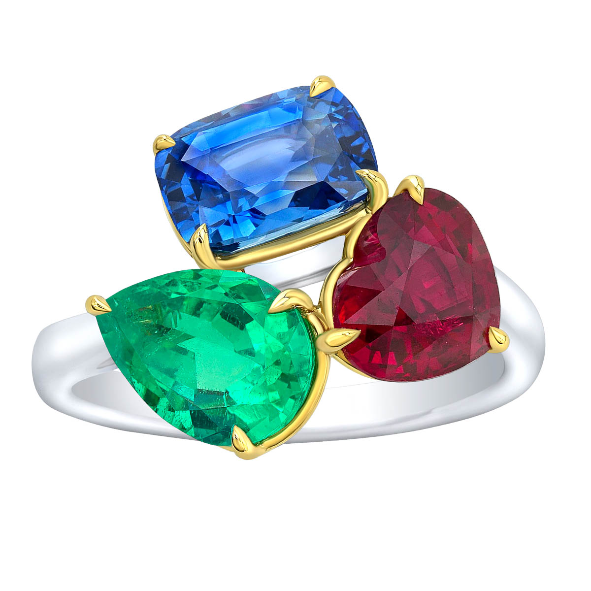 Rahaminov Ruby Emerald Sapphire Cluster Ring In Platinum Yellow