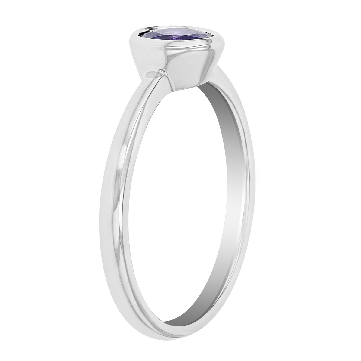 Round Sapphire Bezel Set Ring in White Gold | Borsheims