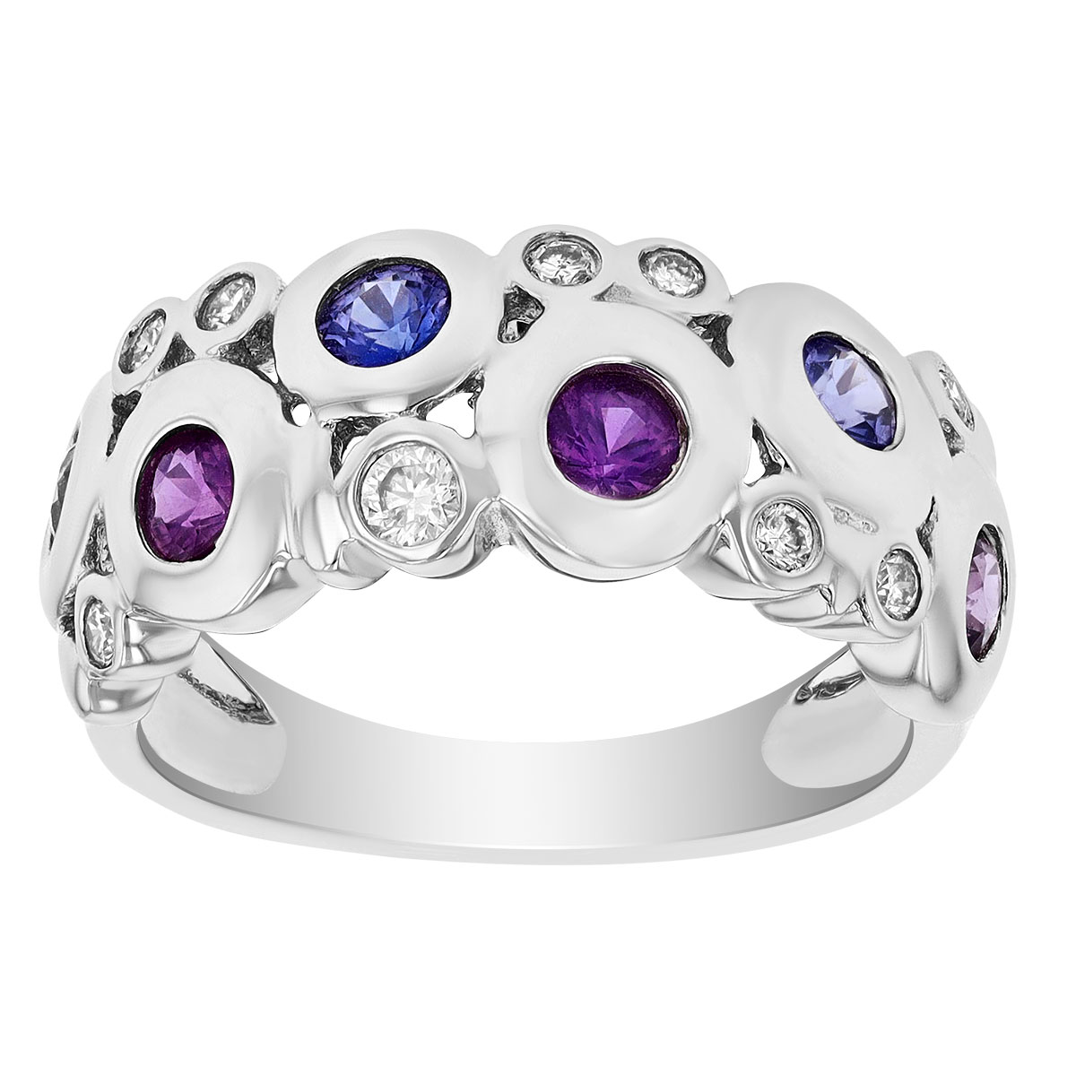 Sapphire & Diamond Bezel Set Scatter Ring in White Gold | Borsheims