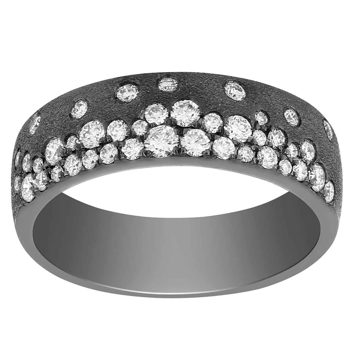 Diamond Flush Set Scatter Ring in Black Rhodium & White Gold, 5.75 mm ...
