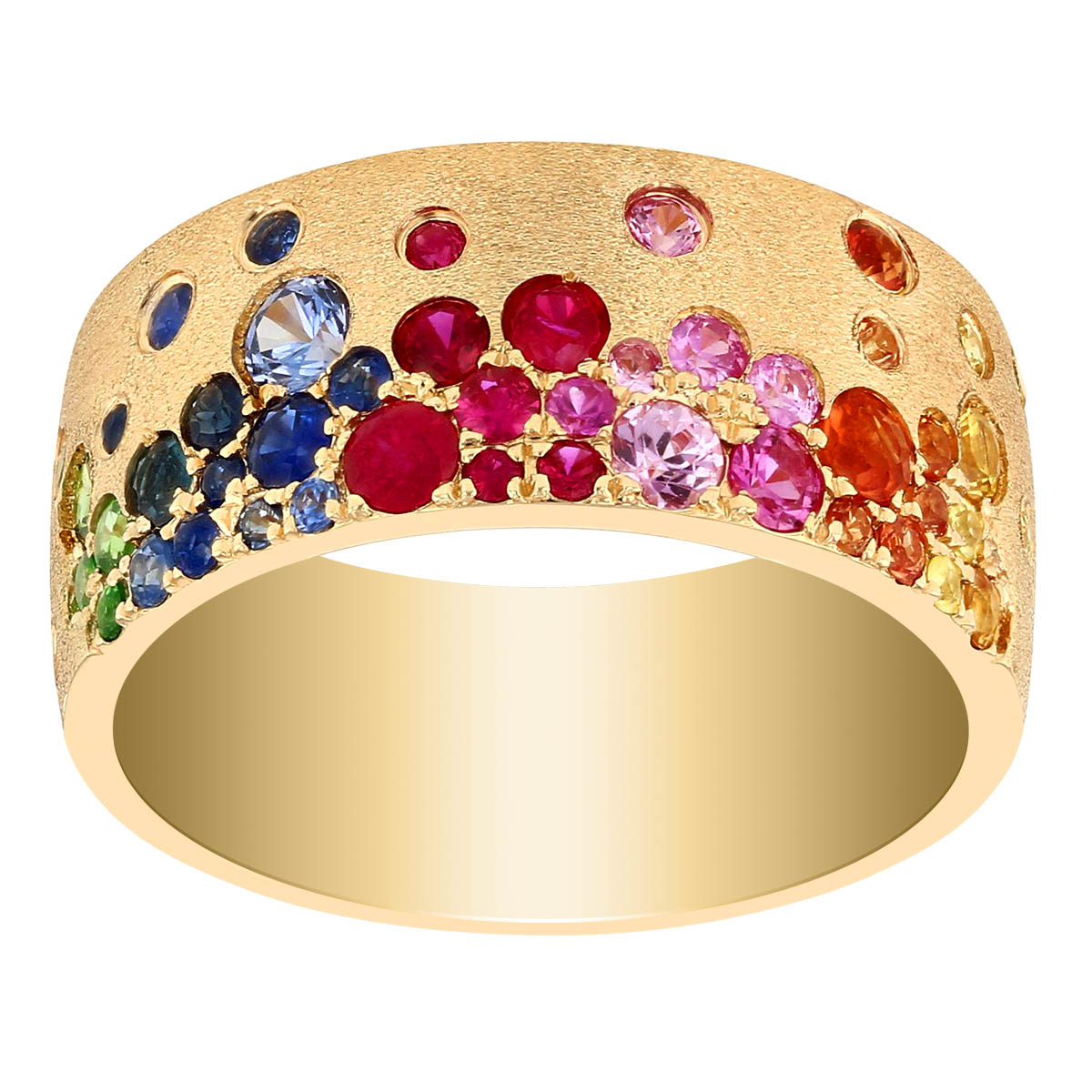 Multicolored Sapphire & Tsavorite Flush Set Scatter Wide Band Ring in ...