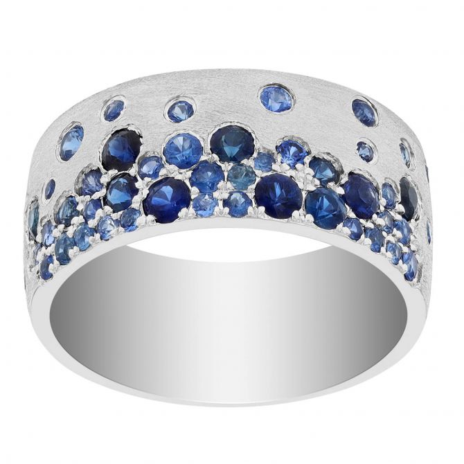 Sapphire Flush Set Scatter Wide Band Ring in White Gold | Borsheims