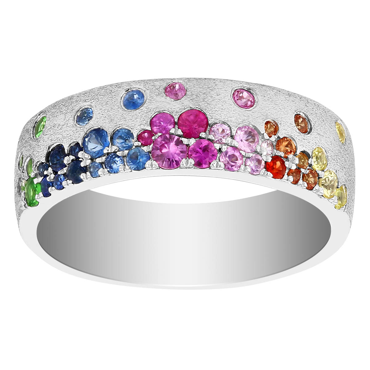 Multicolored Sapphire & Tsavorite Flush Set Scatter Ring in White Gold ...