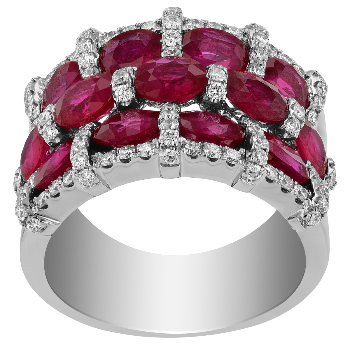 Oval Ruby & Diamond 3 Row Woven Ring in White Gold | Borsheims