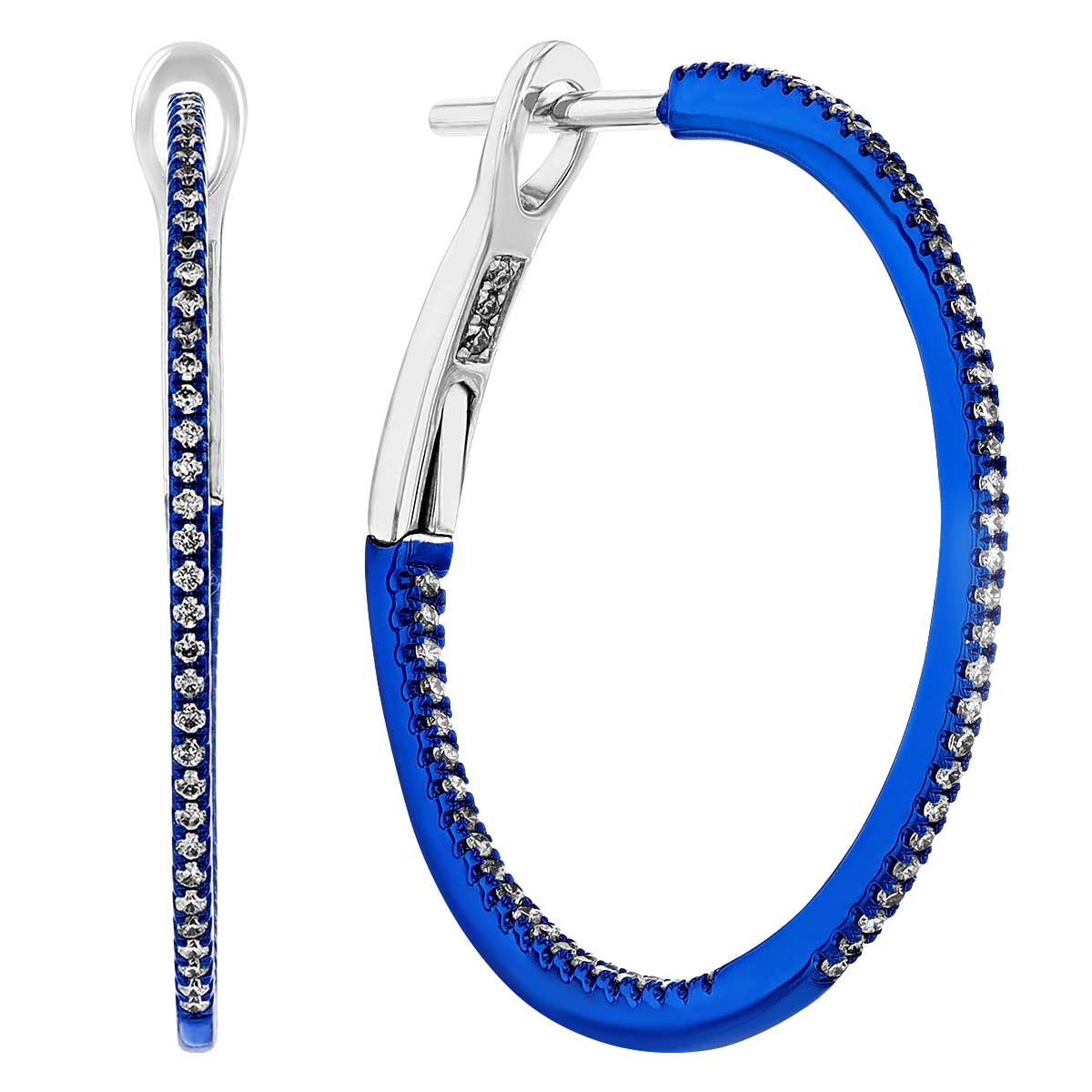 Diamond Inside Out Hoop Earrings in Blue Rhodium & White Gold | Borsheims