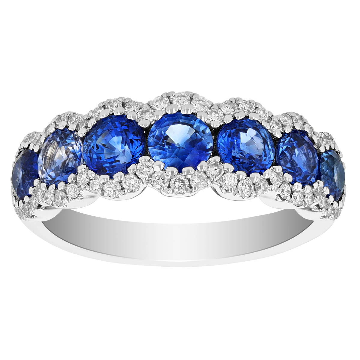 Round Sapphire & Diamond Scalloped Halo Ring in White Gold | Borsheims