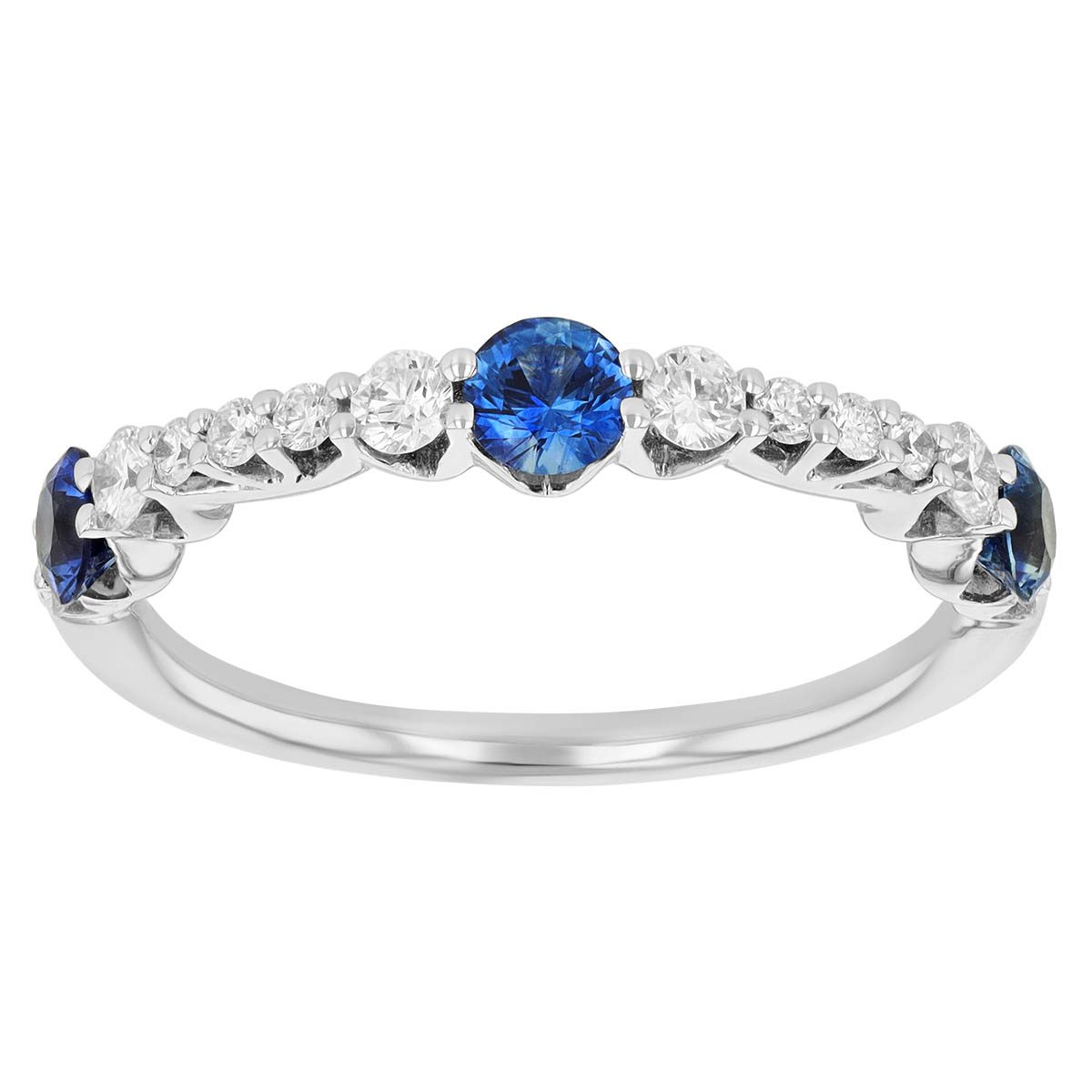 Round Sapphire Trio & Graduated Diamond Ring in White Gold | Borsheims