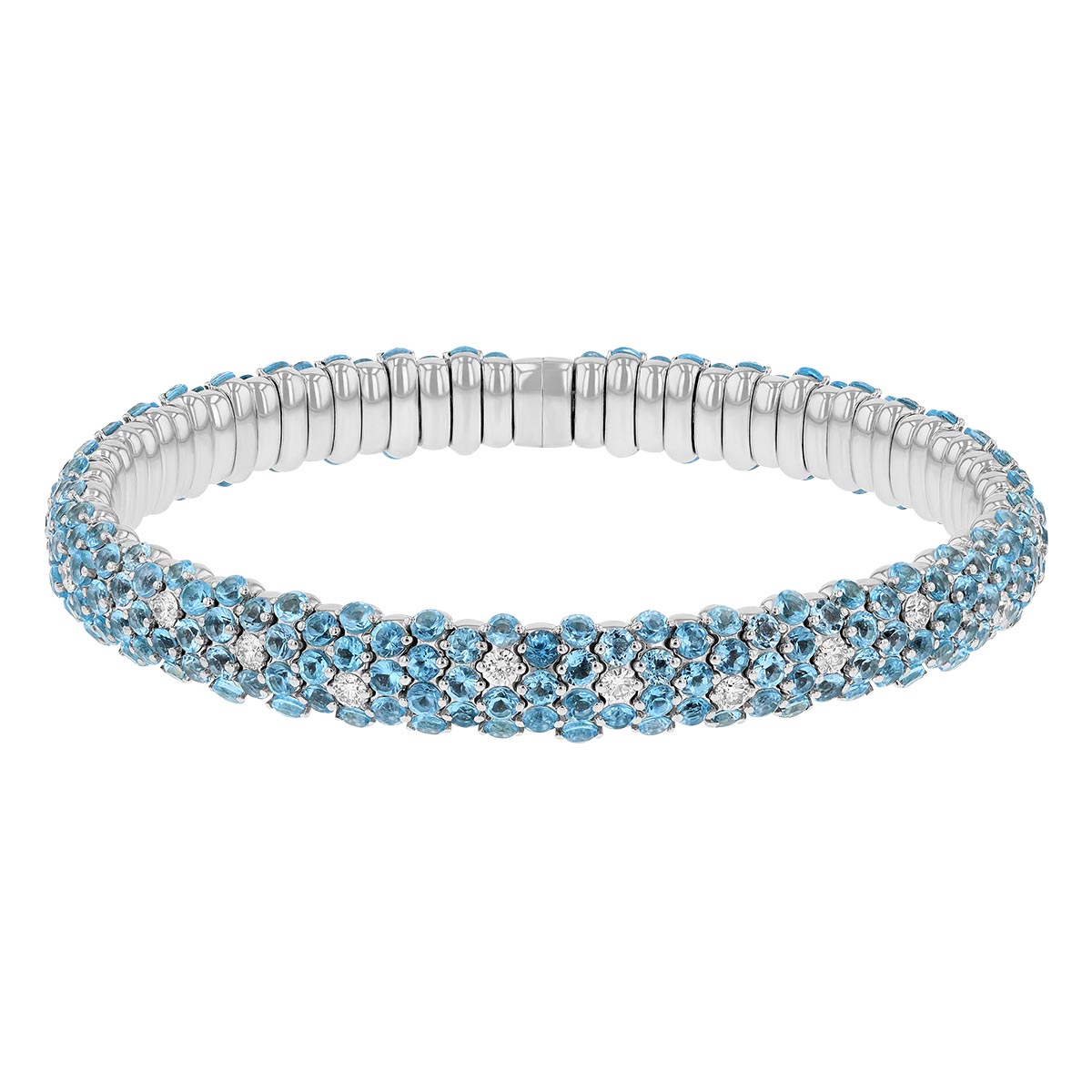 Zydo Blue Topaz & Diamond Stretch Bracelet in White Gold | PU19-69004 ...