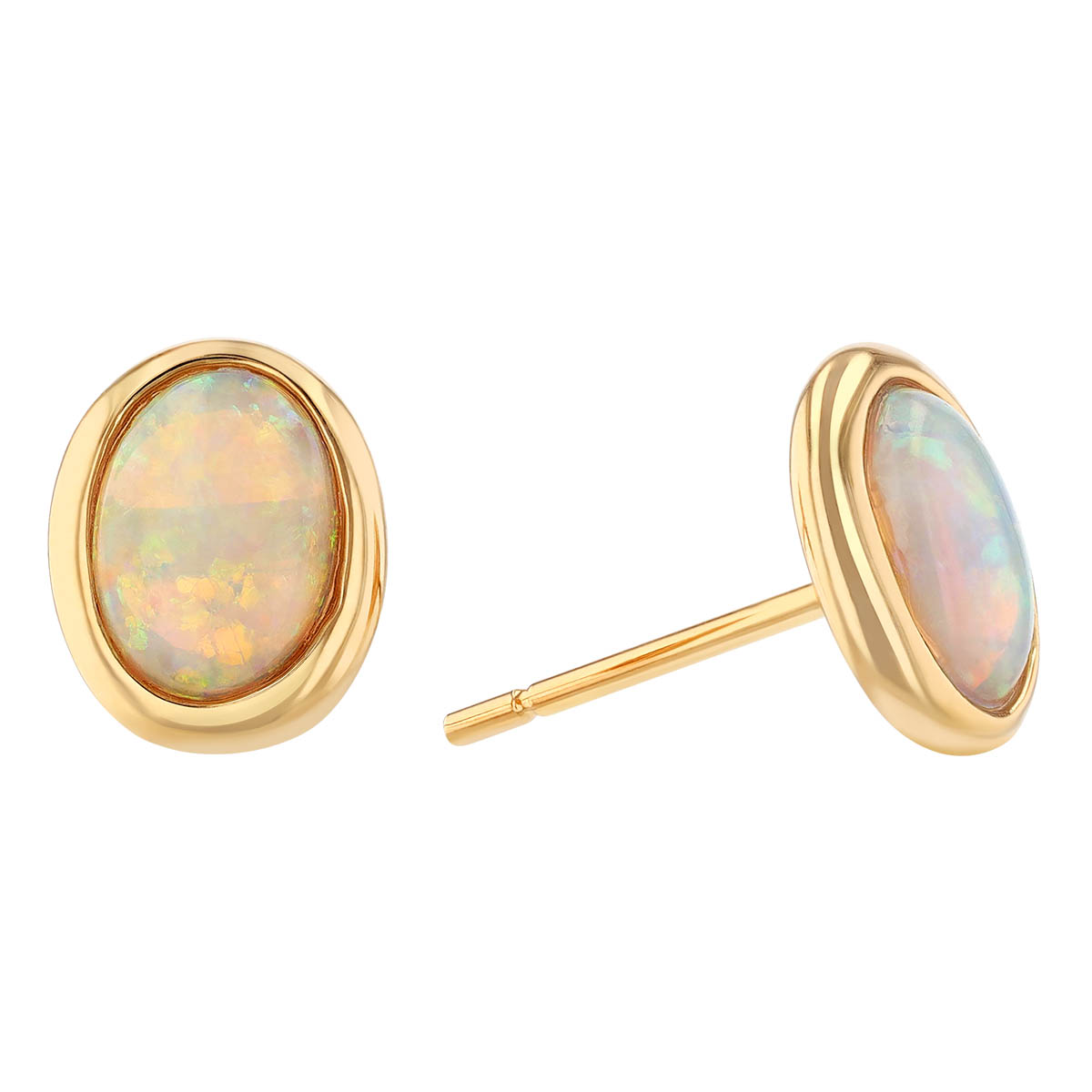 Oval Cabochon Opal Bezel Set Stud Earrings in Yellow Gold | Borsheims