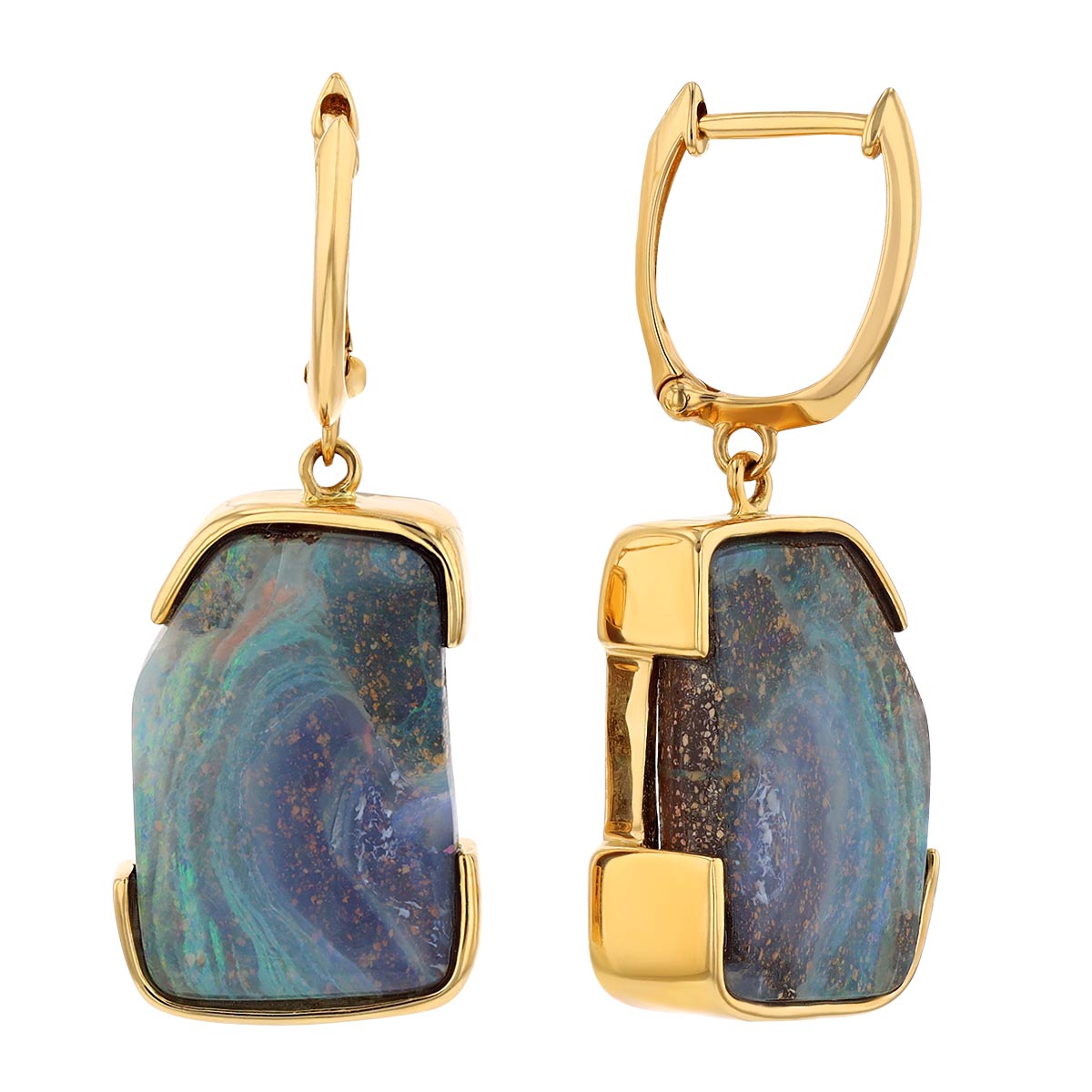 Freeform Boulder Opal Half Bezel Dangle Earrings in Yellow Gold | Borsheims