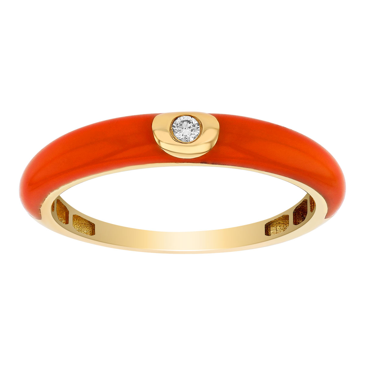 Diamond Flush Set Solitaire Orange Enamel Ring in Yellow Gold | Borsheims