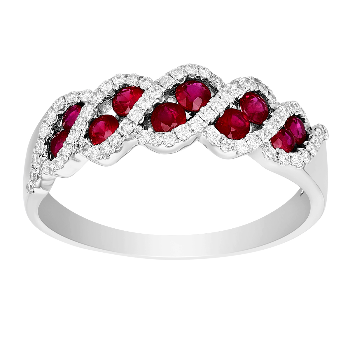 Ruby 2 Stone Twist Ring with Diamonds in White Gold | Borsheims