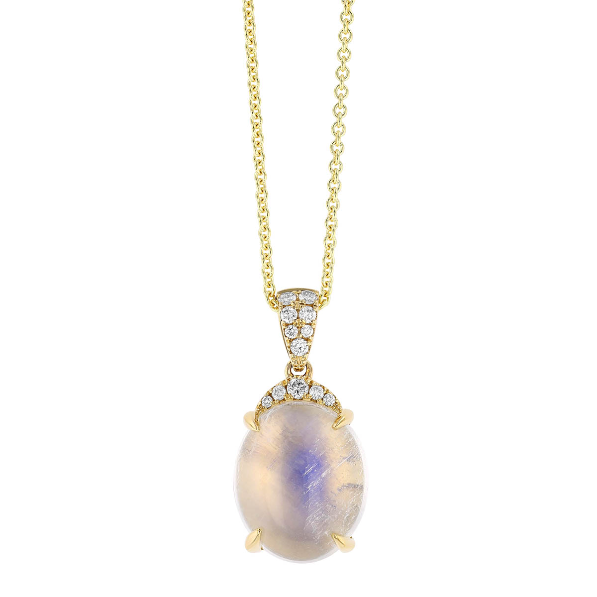 Oval Moonstone Cabochon & Diamond Pavé Bail Pendant in Yellow Gold, 18 ...