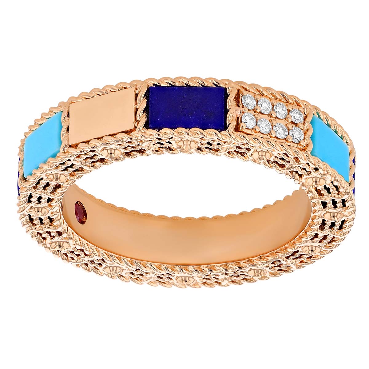 Roberto Coin Art Deco Alternating Blue Lapis, Diamond & Turquoise Ring ...