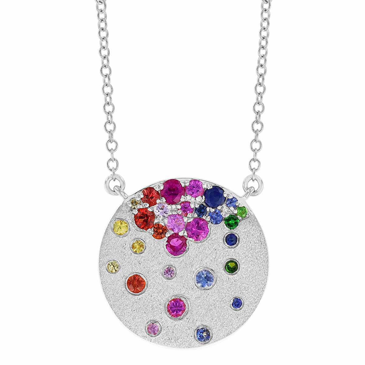 Multicolored Sapphire & Tsavorite Flush Set Disc Pendant in White Gold ...