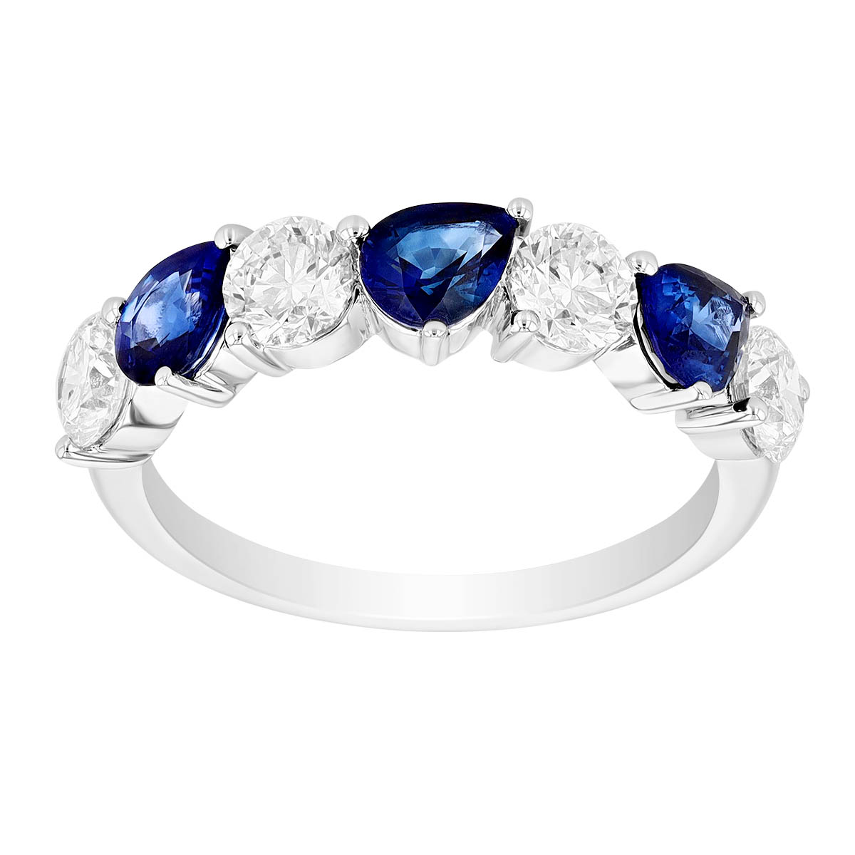 Pear Shaped Sapphire & Round Diamond Alternating Band Ring in White ...