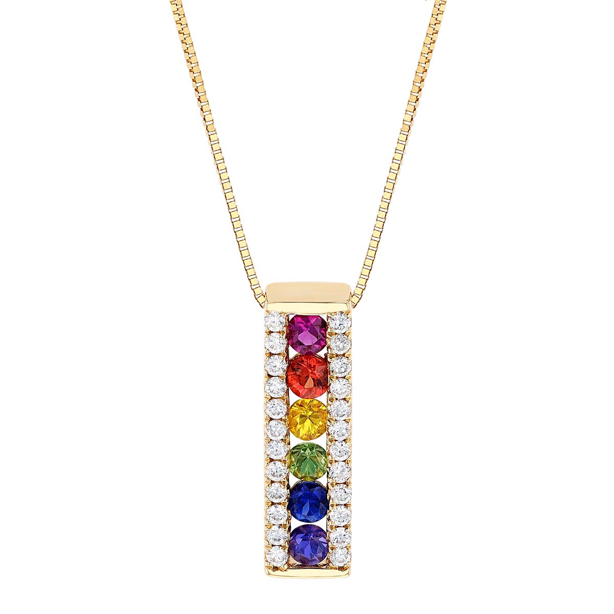 Multicolored Sapphire & Diamond Column Pendant in Yellow Gold | Borsheims