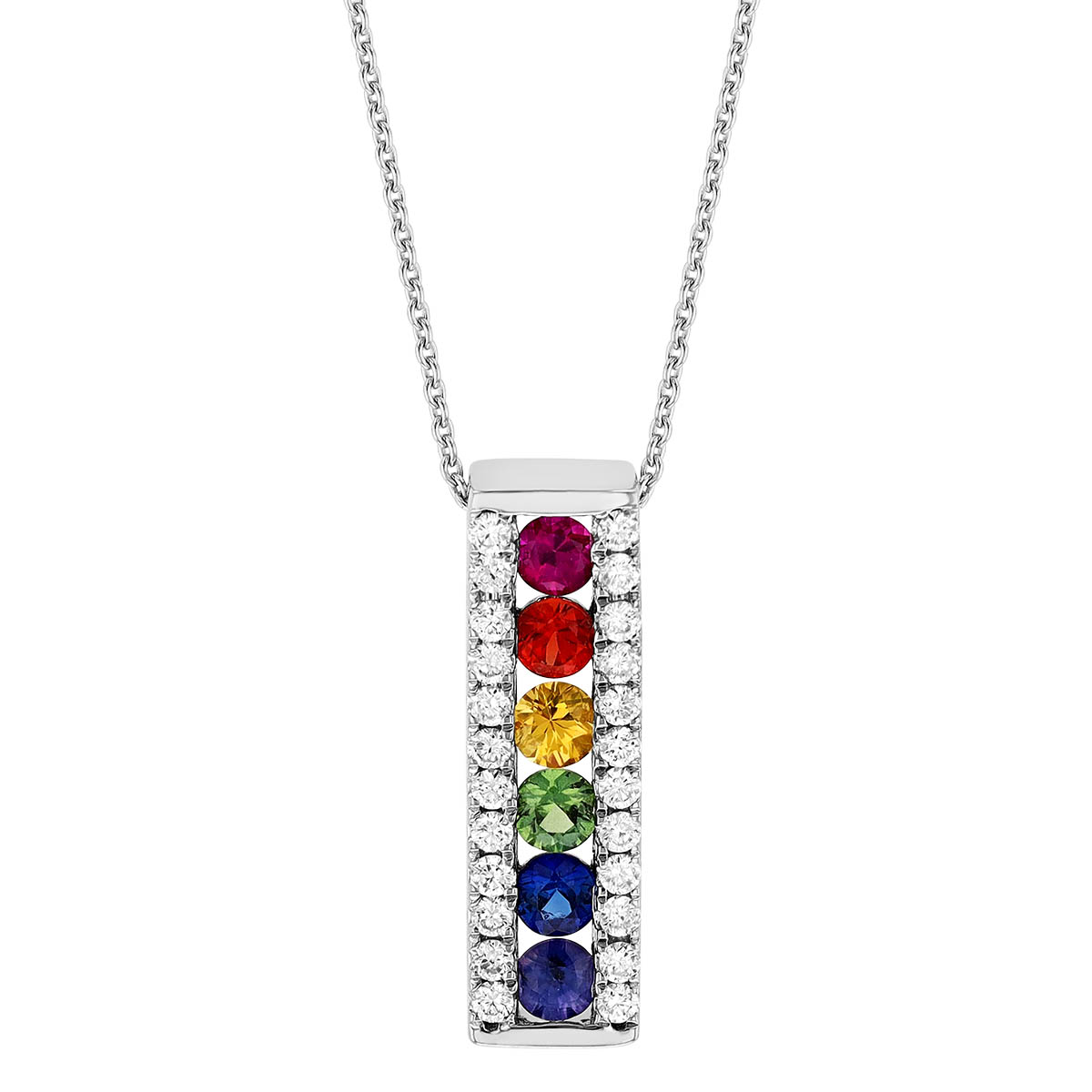 Multicolored Sapphire & Diamond Column Pendant in White Gold | Borsheims