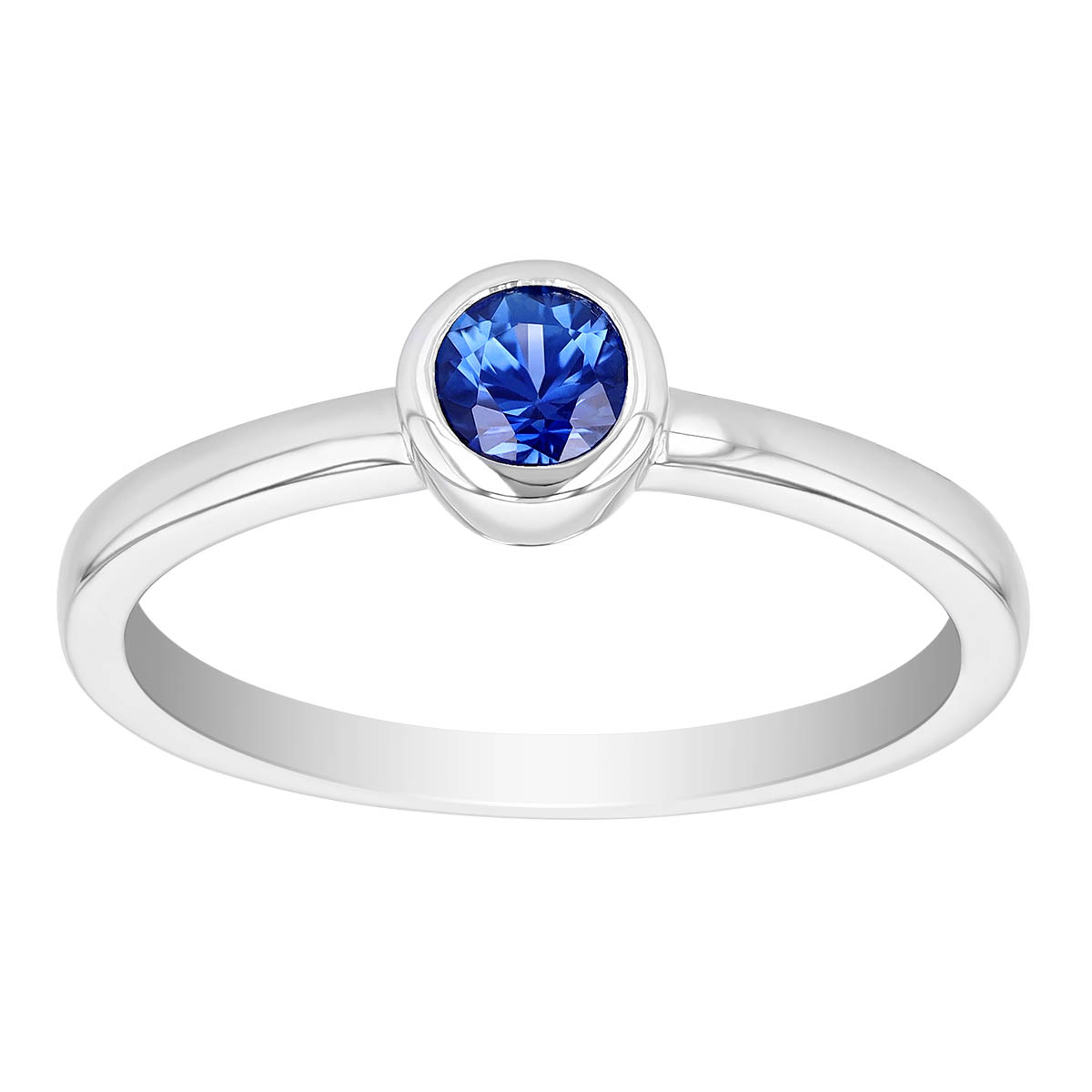 Round Sapphire Bezel Set Solitaire Stacking Ring in White Gold | Borsheims