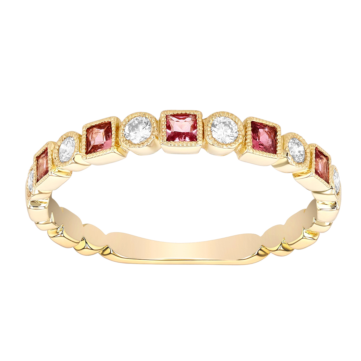 Princess Cut Tourmaline & Diamond Geometric Pattern Ring in Yellow Gold ...