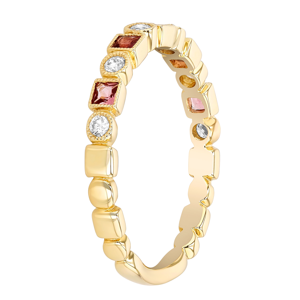 Princess Cut Tourmaline & Diamond Geometric Pattern Ring in Yellow Gold ...
