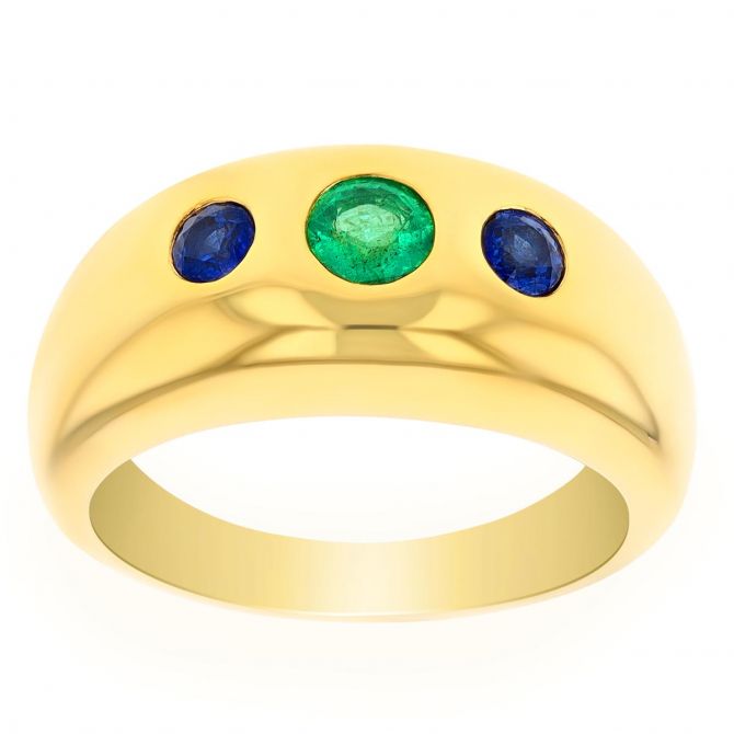Emerald & Sapphire Flush Set Trio Ring in Yellow Gold | Borsheims
