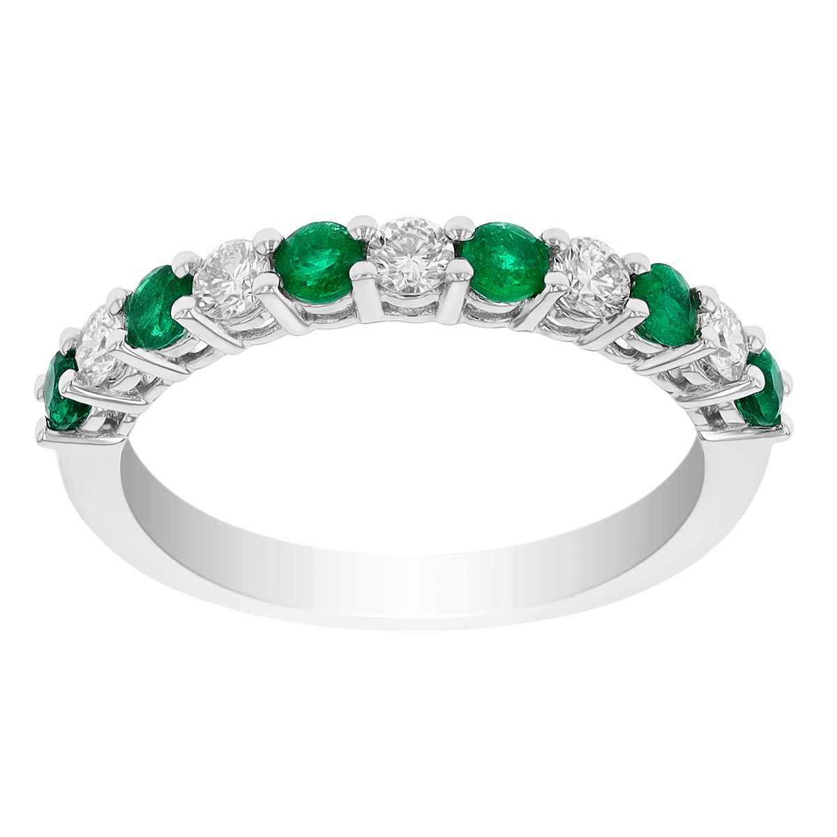 Round Emerald & Diamond Alternating Pattern Ring in White Gold | Borsheims