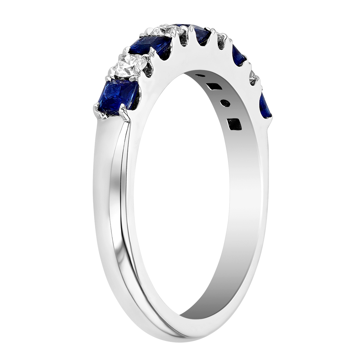 Princess Cut Sapphire & Round Diamond Alternating Pattern Ring in White ...