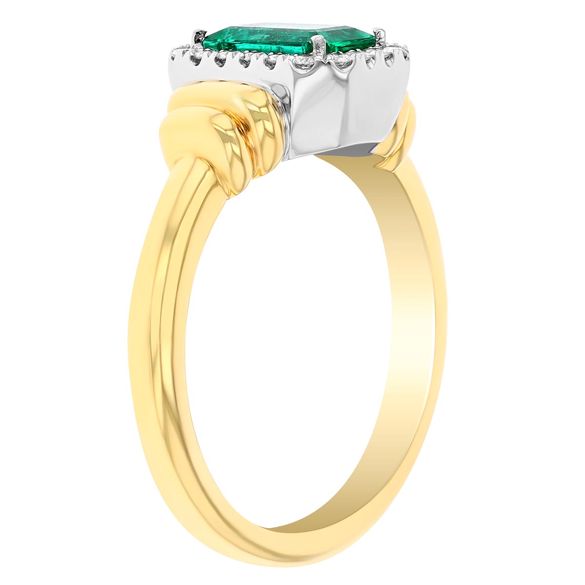 Emerald Cut Emerald & Diamond Halo Side Step Ring in Two Tone | Borsheims