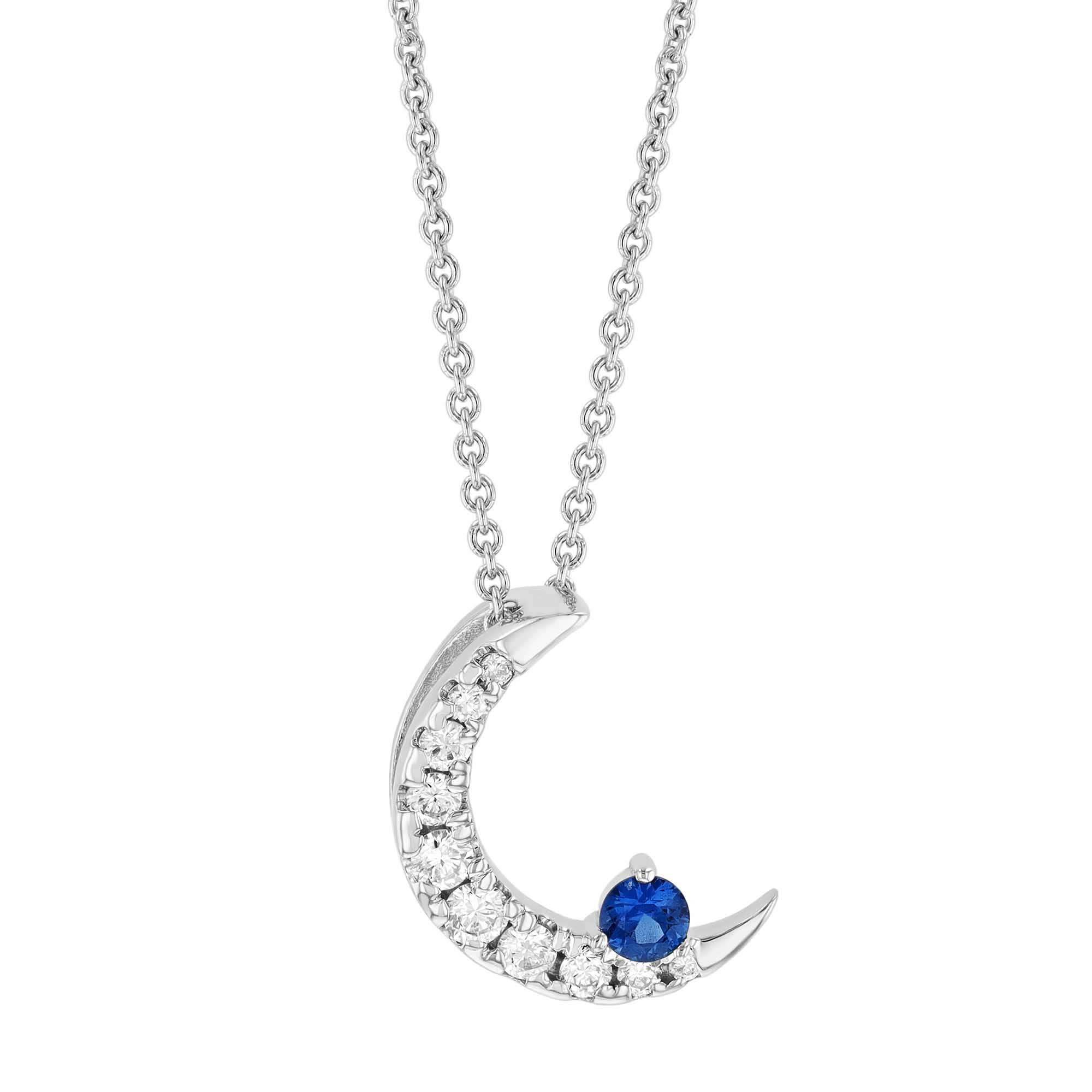 Sapphire & Diamond Crescent Moon Pendant in White Gold | Borsheims
