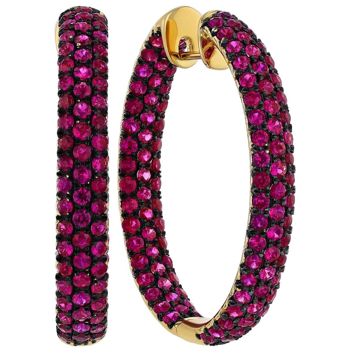 Ruby Pave Inside Out Hoop Earrings in Yellow Gold | Borsheims
