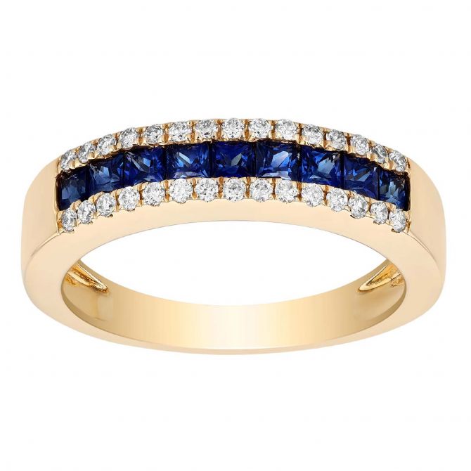 Princess Cut Sapphire & Diamond Channel Set Ring in Yellow Gold | Borsheims