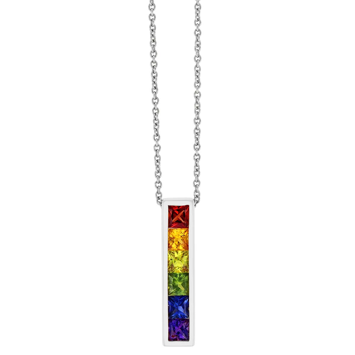 Princess Cut Multicolored Sapphire Channel Set Pendant in White Gold ...