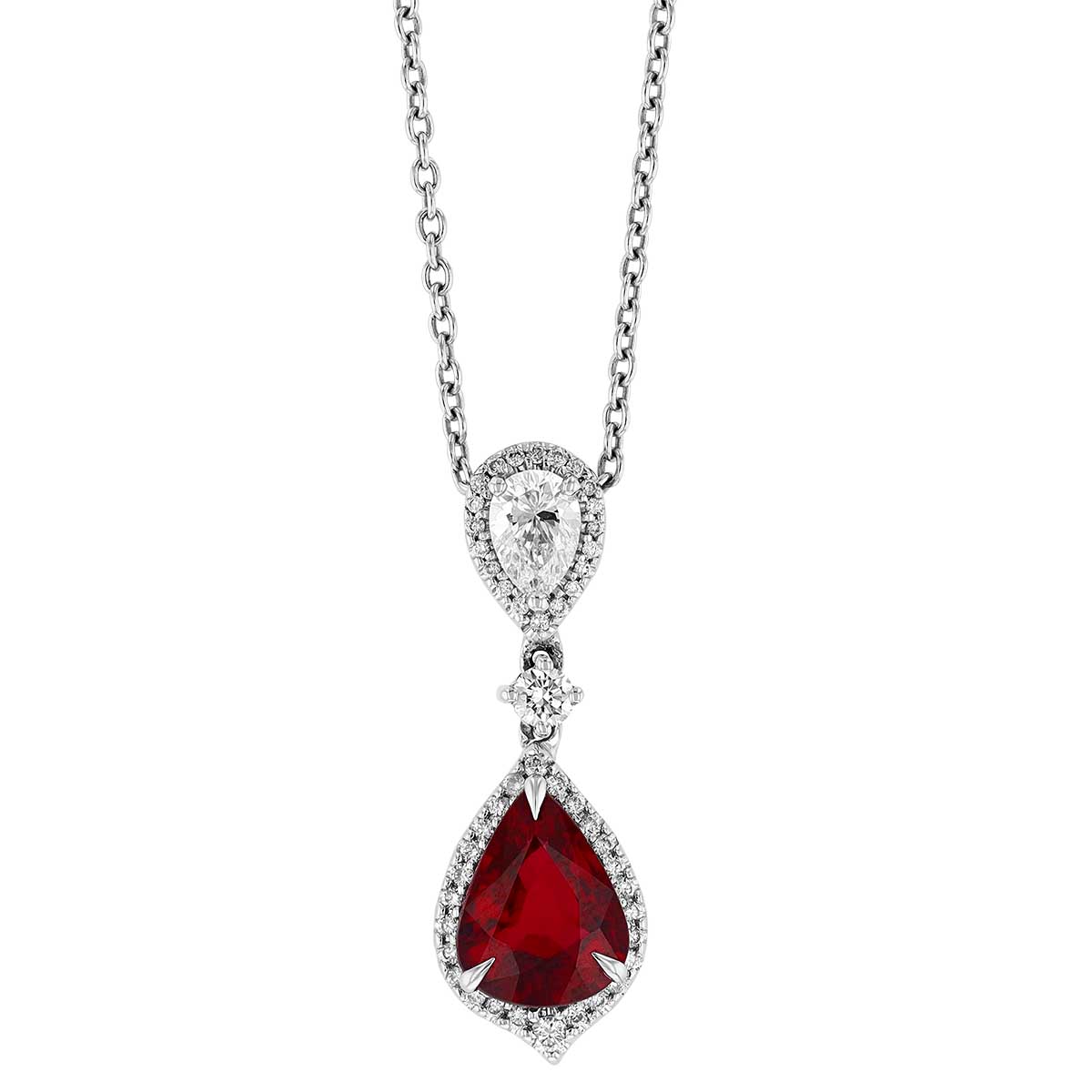 Pear Shape Ruby & Multi-Shape Diamond Pendant in White Gold | Borsheims