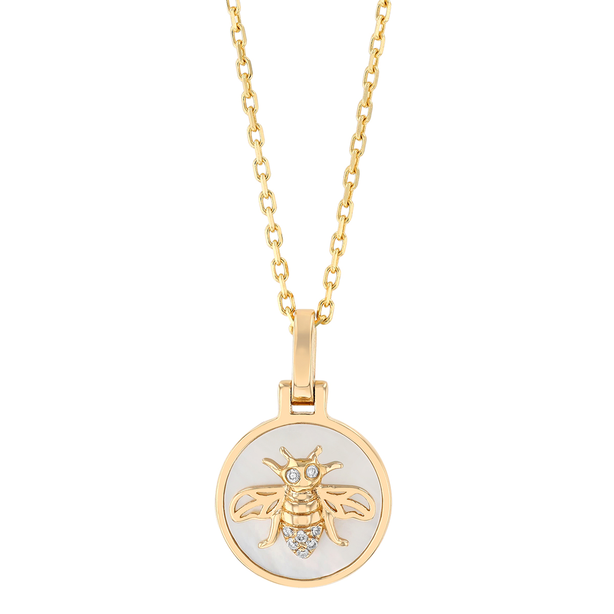 Frederic Sage Mother of Pearl & Diamond Bee Disc Pendant in Yellow Gold ...
