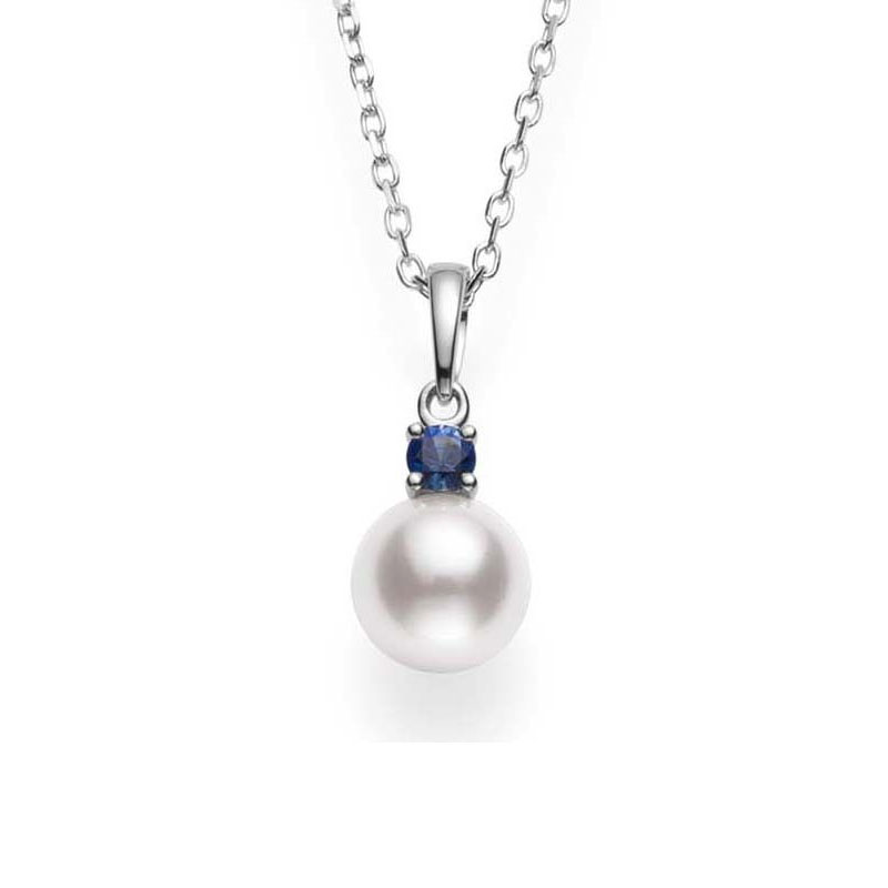 Mikimoto Akoya Cultured Pearl & Sapphire Pendant in White Gold | PPS 802SA W | Borsheims